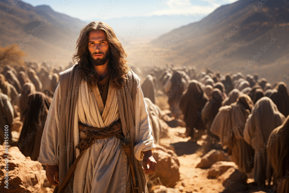 Illustration of Joshua leading the people of Israel in the desert on ...