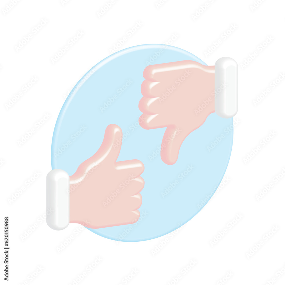 Volumetric, cartoonish 3D icons of hand gesture thumbs up, class, super ...
