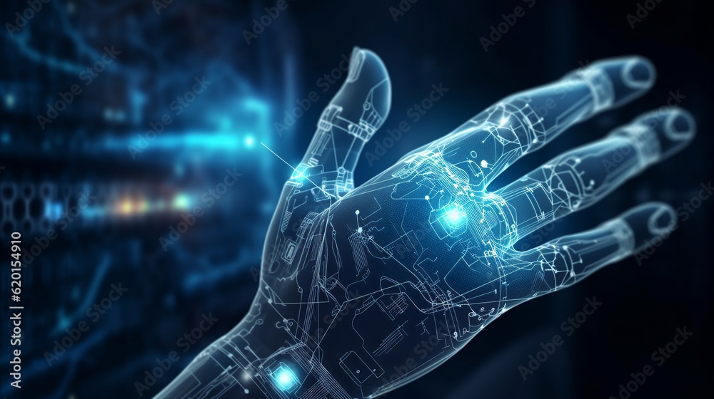 Artificial intelligence and Automated machine learning language blue digital user interface with ...