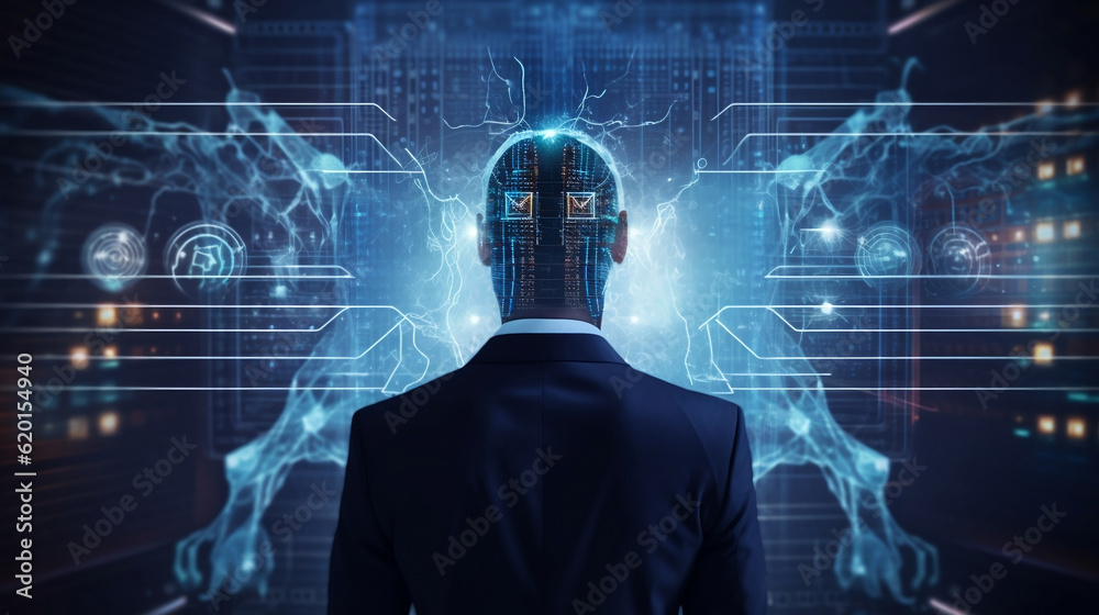 Artificial intelligence and Automated machine learning language blue digital user interface with ...