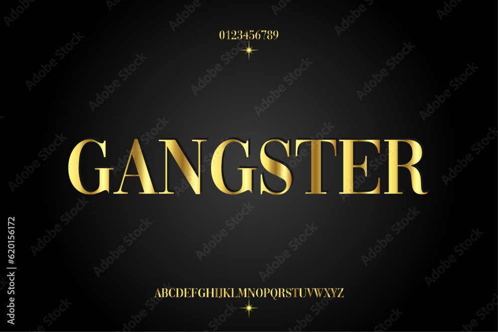 GANGSTER, Elegant golden alphabet letters font set. Classic Custom gold ...