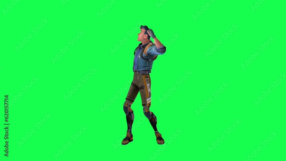 3d cartoon man cheering after winning from opposite angle on green ...