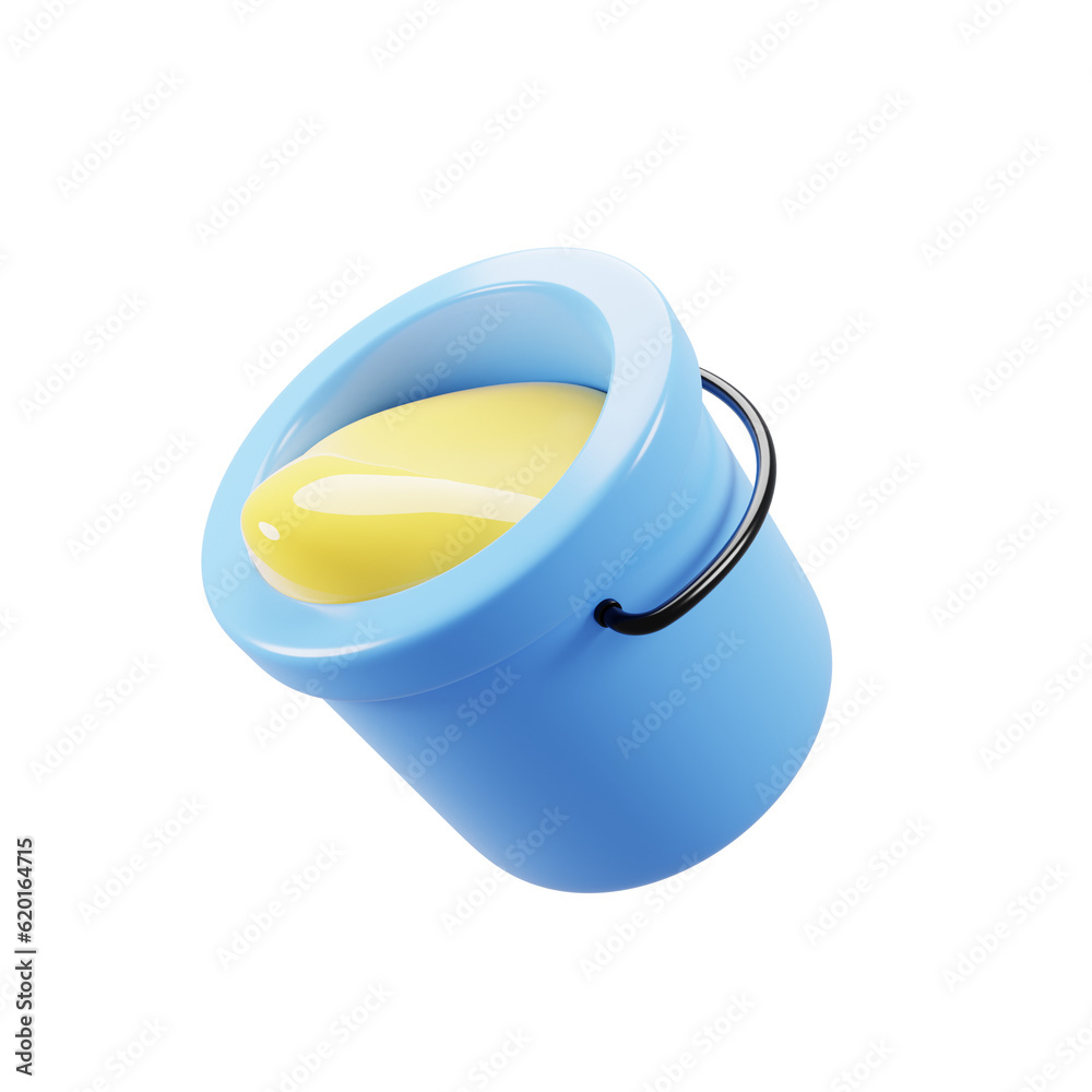 3d rendering cartoon style paint bucket icon with yellow paint. 3d ...