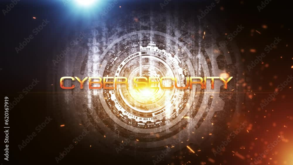 Cyber Security gold text motion flare effect futuristic hitech ...