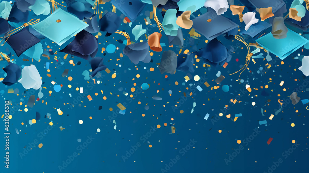 Graduation class party blue background with graduation. Stock ...