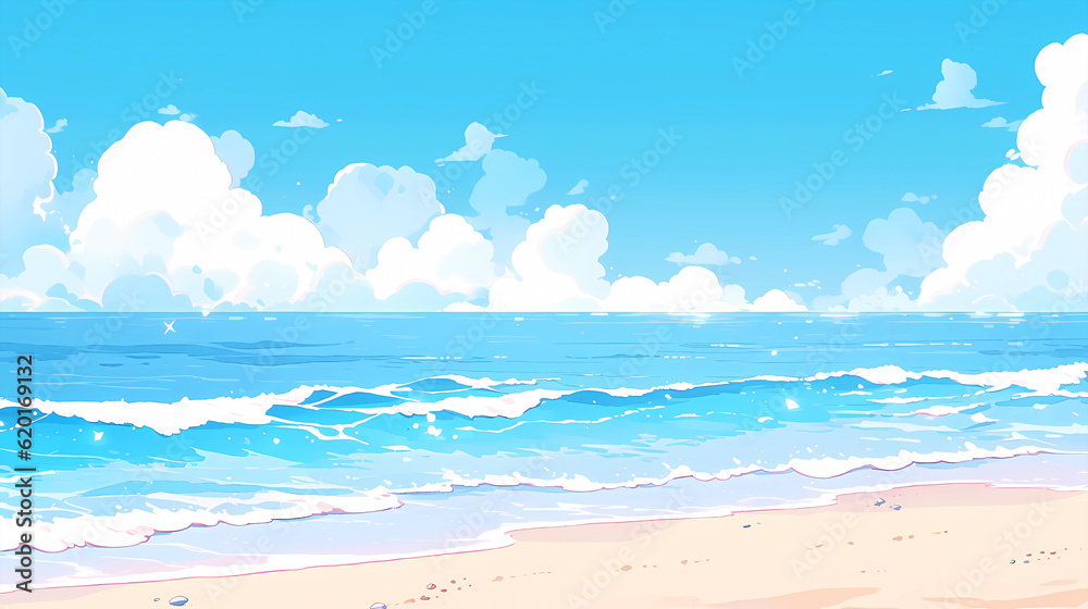 Hand drawn cartoon illustration of beautiful beach scenery Stock ...