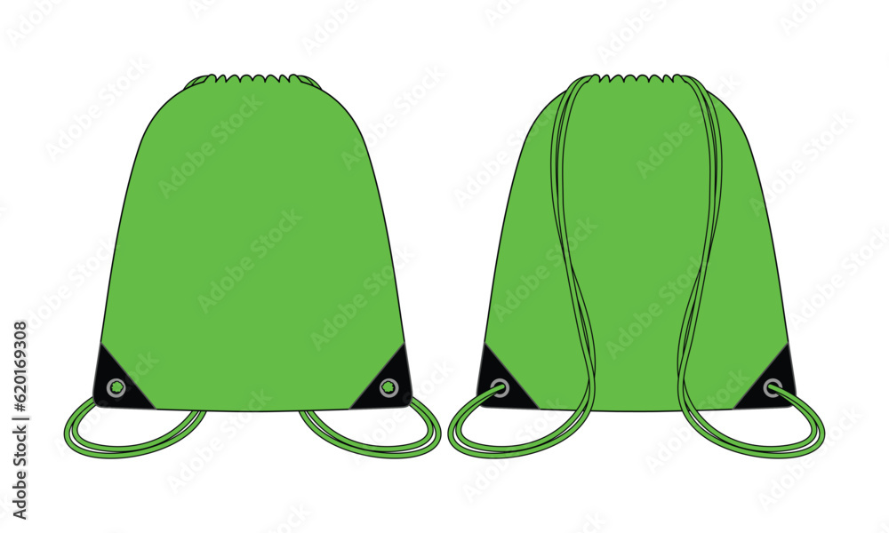 Blank Green Drawstring Bag Template On White Background.Front and Back ...