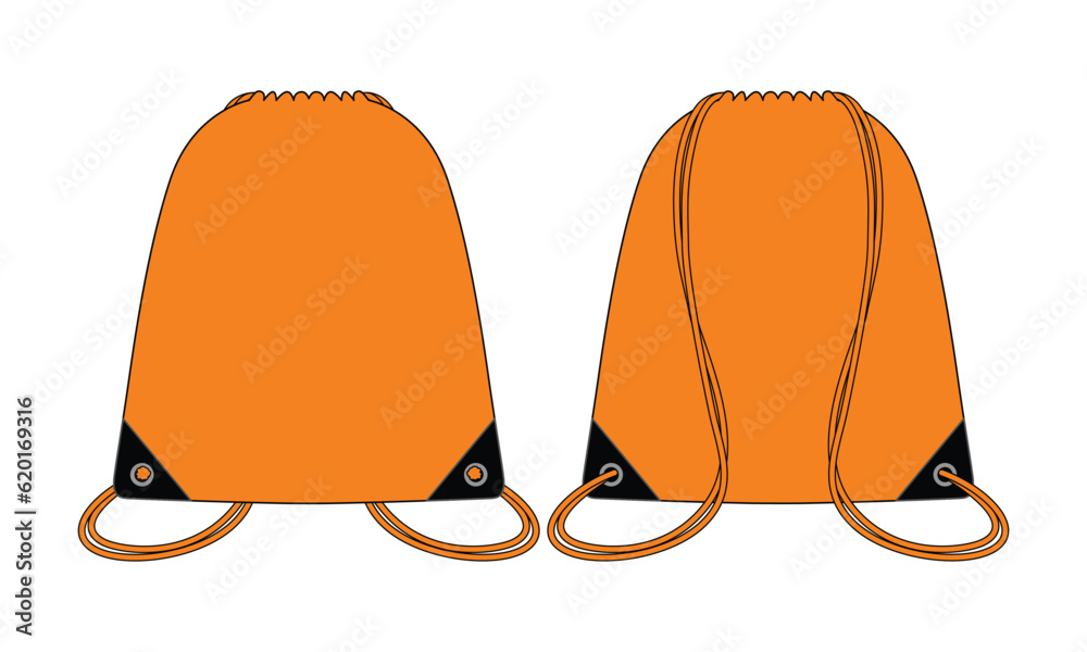 Blank Orange Drawstring Bag Template On White Background.Front and Back ...