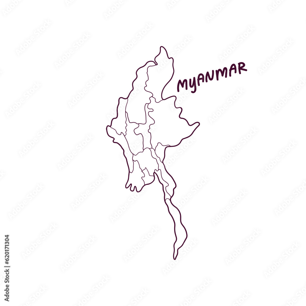 Hand Drawn Doodle Map Of Myanmar. Vector Illustration Stock Vector ...