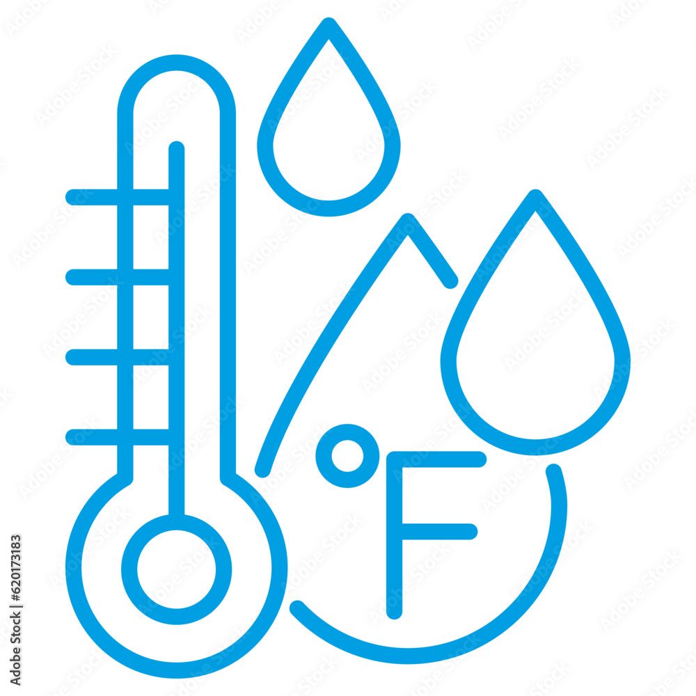 Water temperature in degrees Fahrenheit. Liquid drop outline pictogram ...