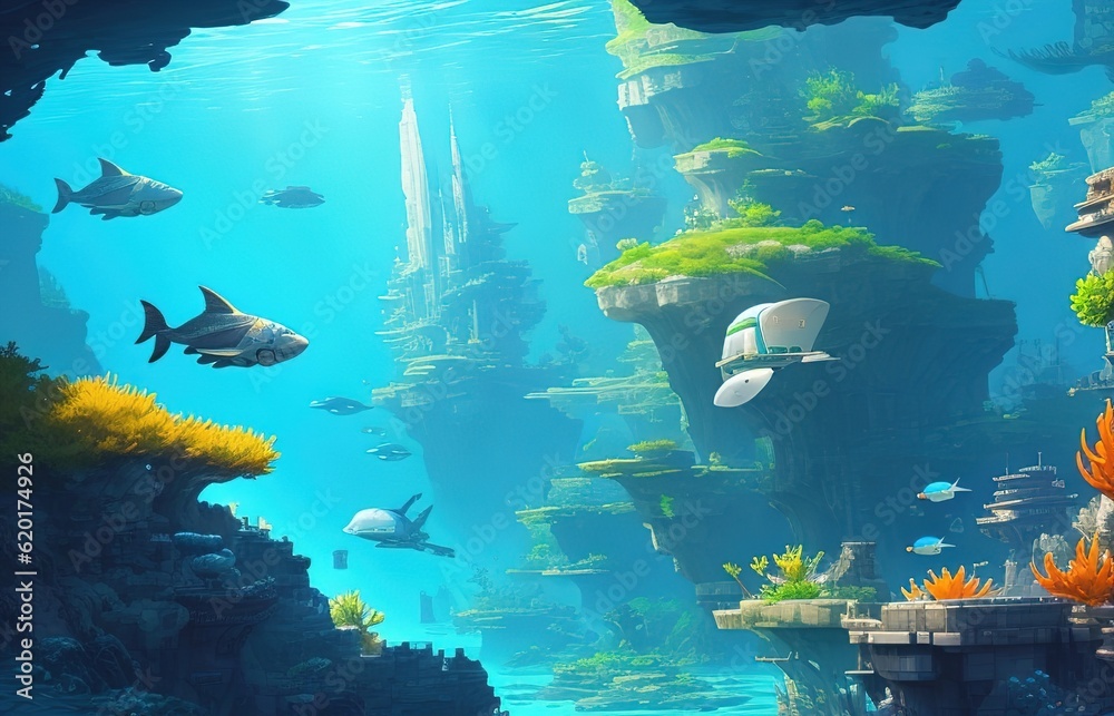 Background Covered With Underwater Sea Cave, 2D Front view, Game ...