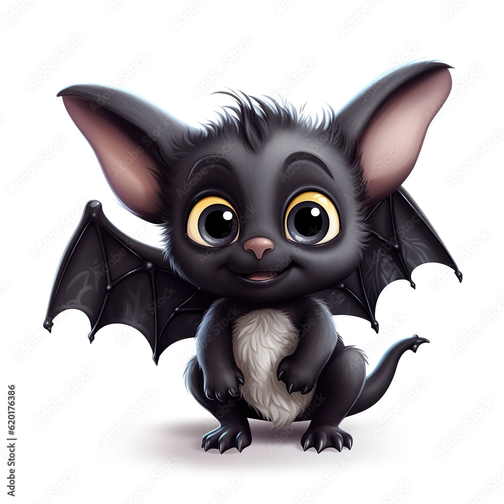 Cute little bat cartoon comic drawing character character generative AI ...