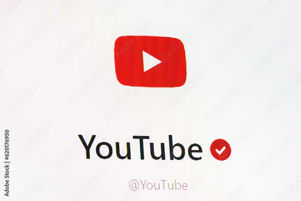 YouTube logo on the computer screen. YouTube presentation concept ...