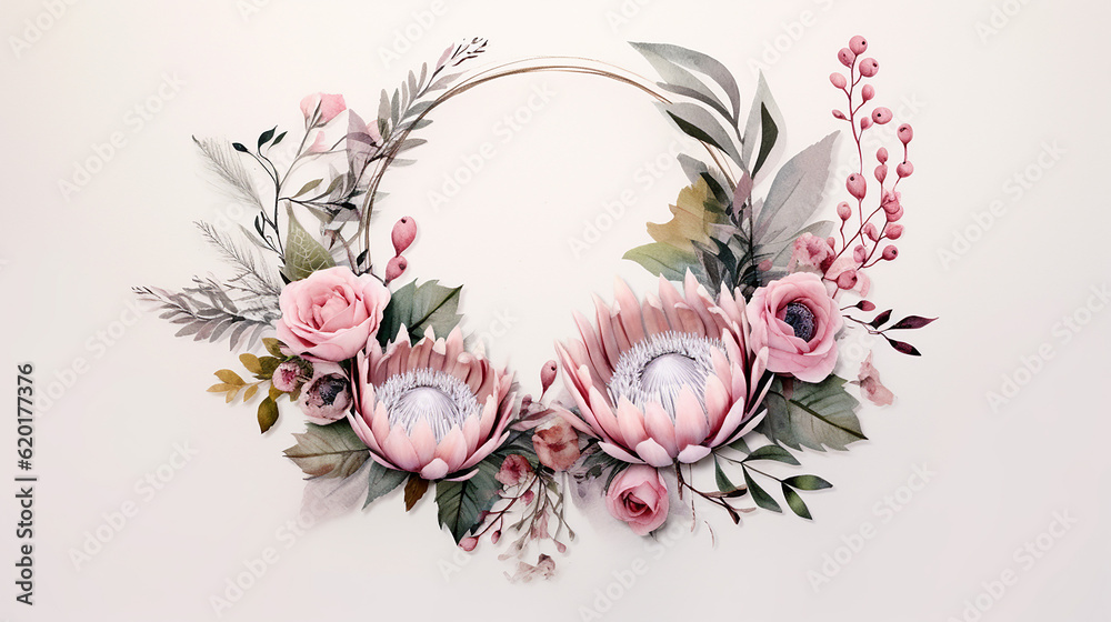 Juliet rose and Protea flower with Cherry blossom. simple flower ...