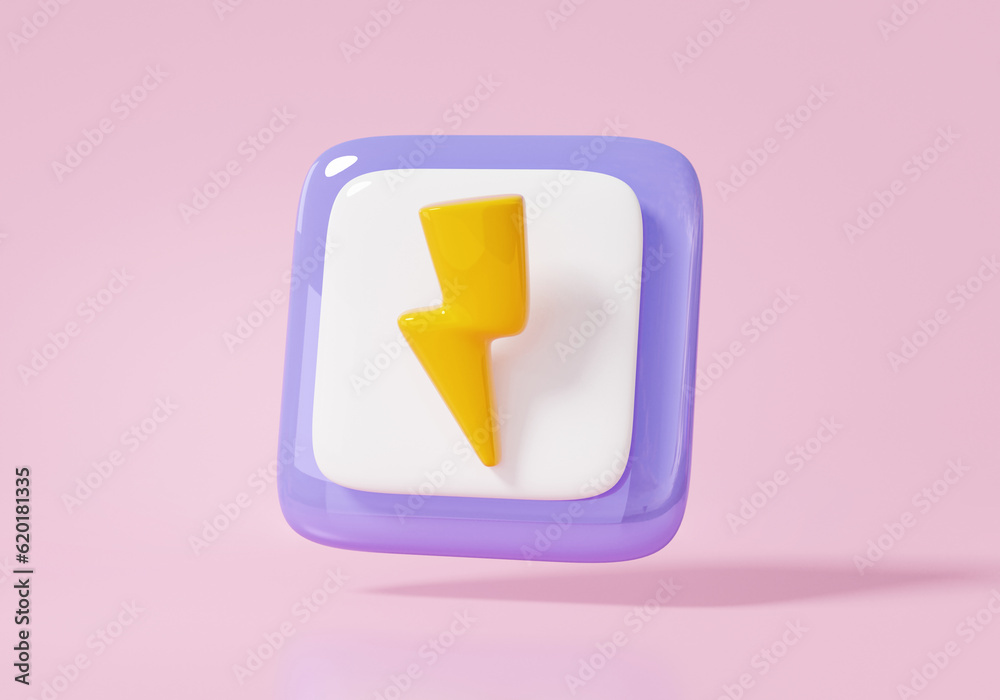 Yellow thunder bolt icon symbol on pink background. flash thunderbolt ...