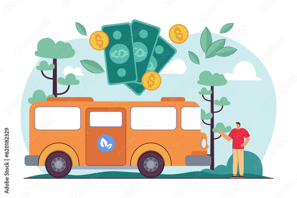 Eco-friendly bus with cheap prices vector illustration. Drawing of ...