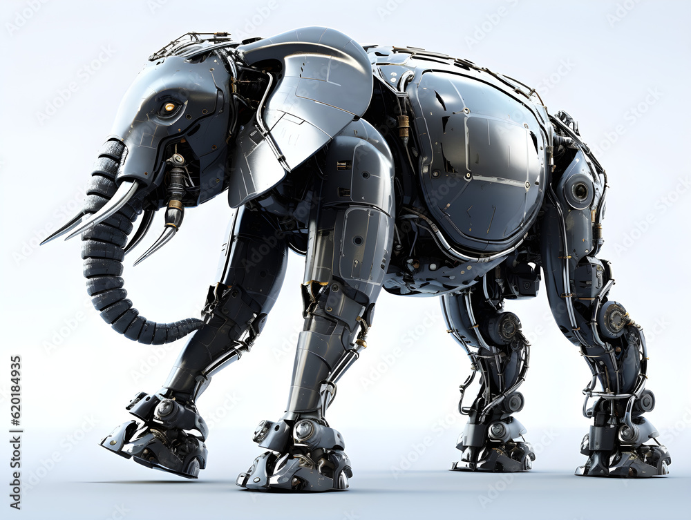 Elephant robot on white background, cartoon movie concept. Generative ...