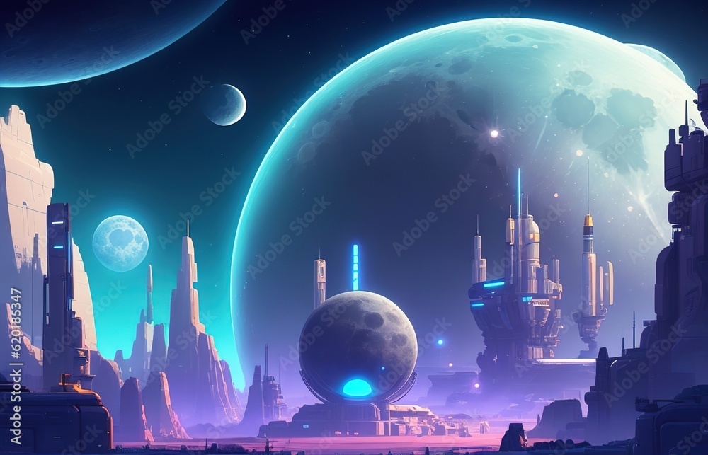 Background Covered With Future Moon City, 2D Front view, Game Backdrop ...