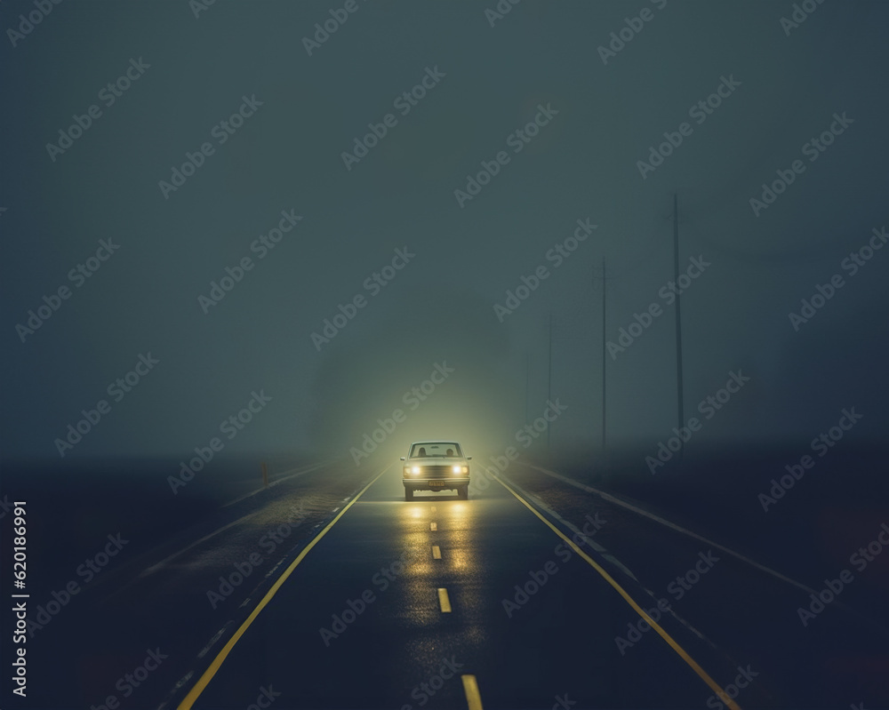 Car driving on road at night, Generative AI Illustration Stock Photo ...