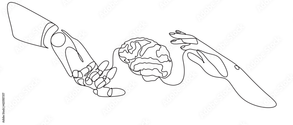 Continuous one line drawing Cyberbrain concept. Line art illustration ...