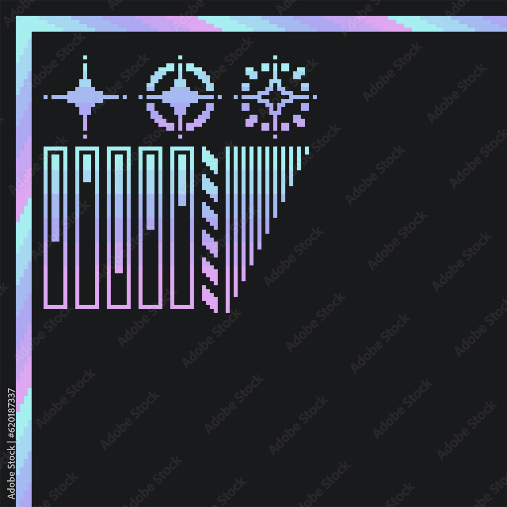 Pixelated Neon Blue and Pink Gradient Color Frame with Blinking Star ...