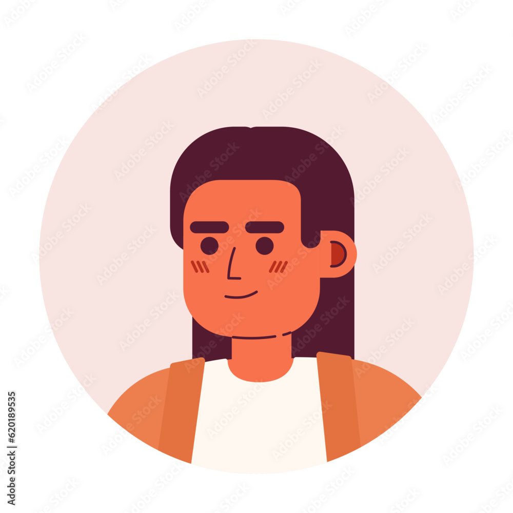 Man With Straight Long Hair Semi Flat Vector Character Head Latin Man