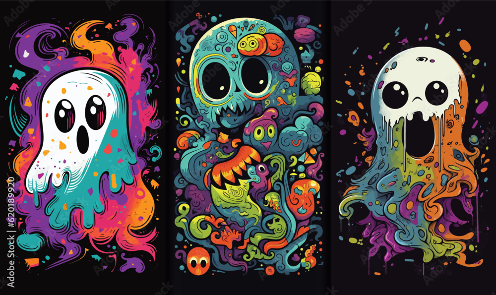 Colorful of ghost character illustration background Stock Vector ...