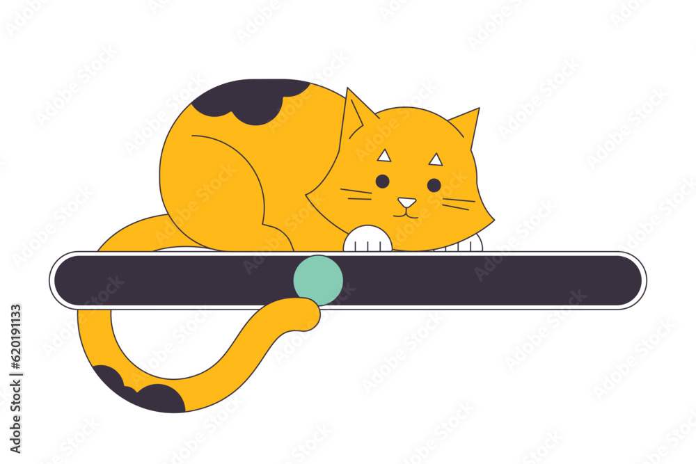 Vecteur Stock Cute playful cat on loading bar flat design. Small kitty ...
