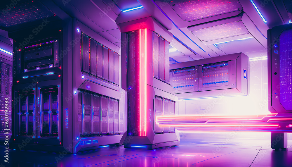 Futuristic server room and quantum computers,, data processing, artificial intelligence ...