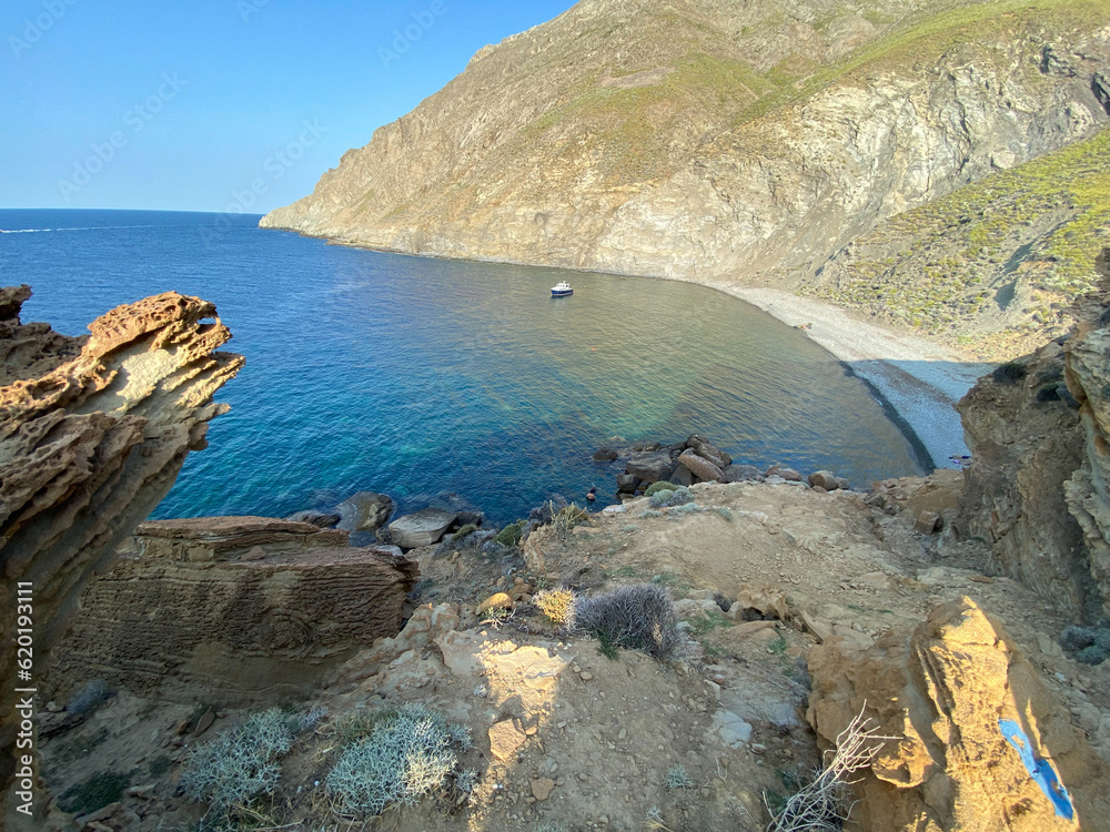 Wide angle view of Blue bay (Mavi Koy) seascape next to Gokceada Yildiz ...