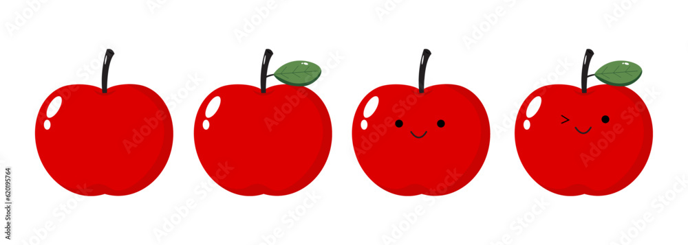 cartoon red apples vector. cute fruit characters, kawaii apple cartoon ...