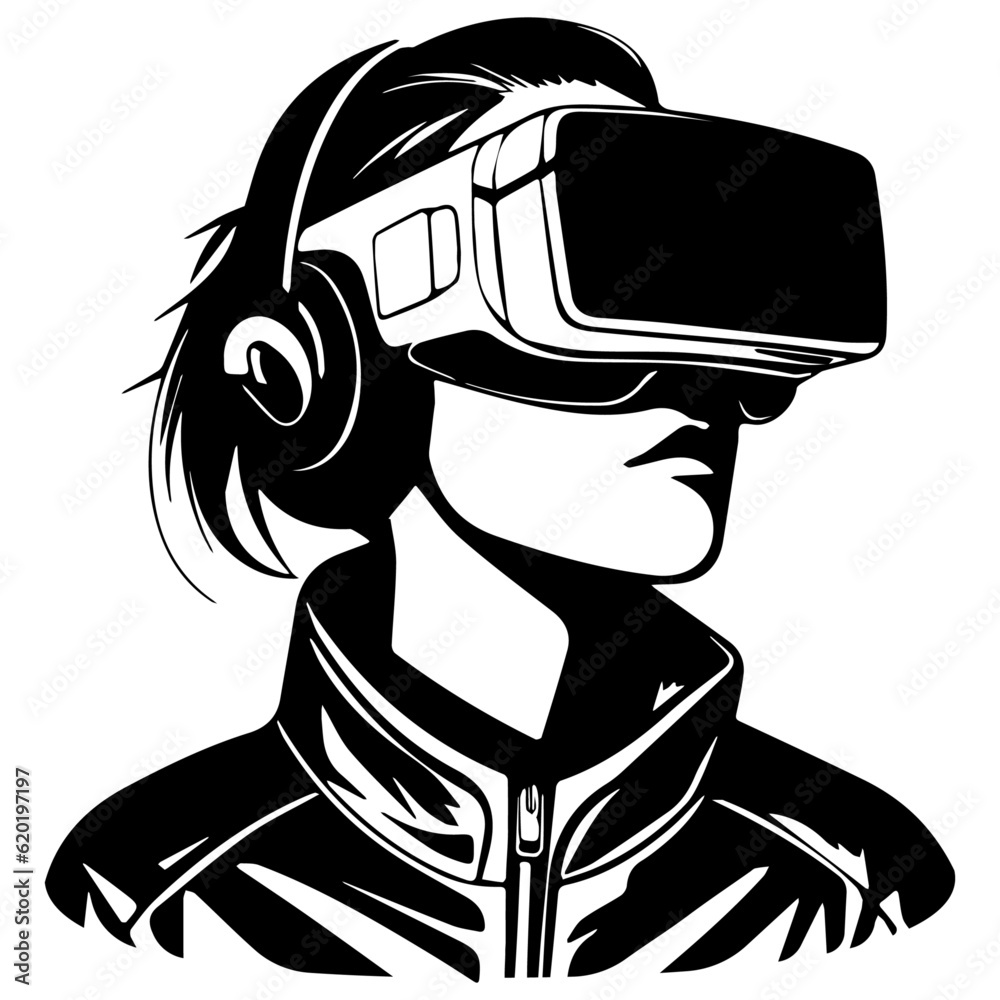 Person in virtual reality headset. VR headset goggles. Virtual reality ...