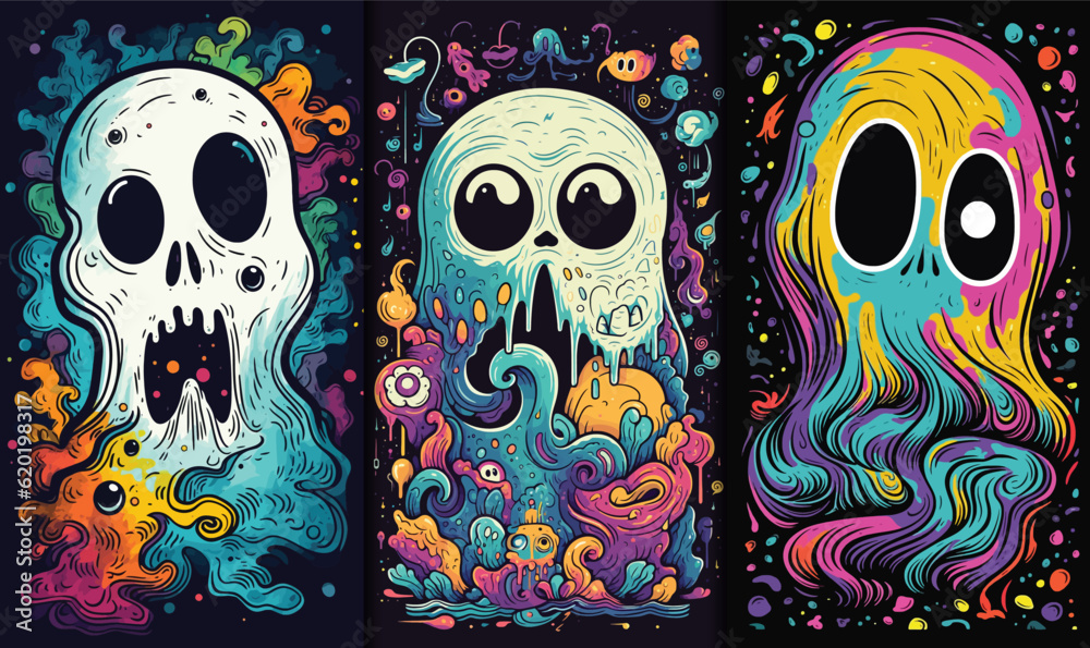 Colorful of ghost character illustration background Stock Vector ...