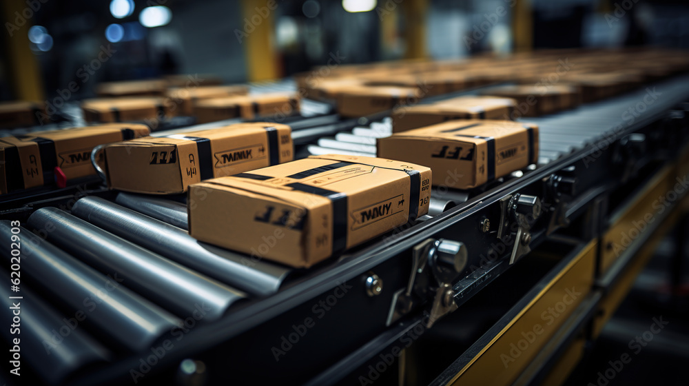 cardboard boxes on sorting line, created with Generative AI Stock ...