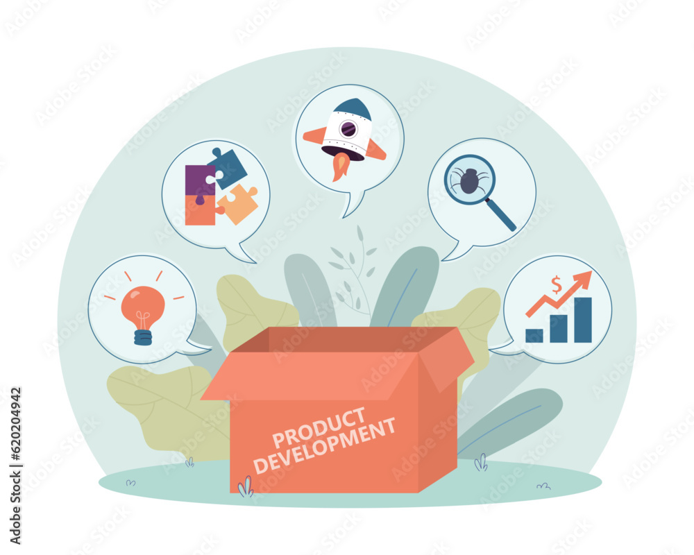 Vecteur Stock Empty box with product development text vector ...