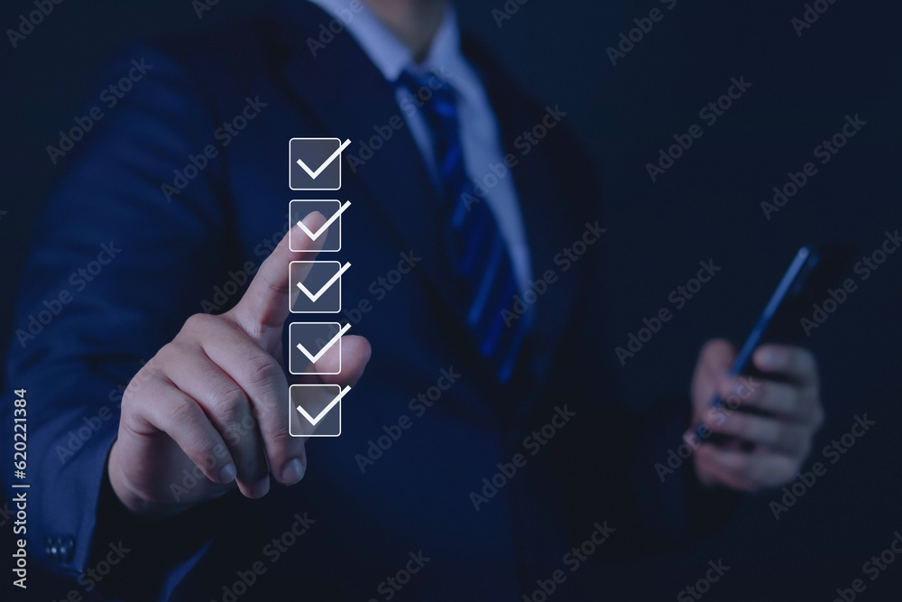businessman checklist, correct mark for document approval, project ...