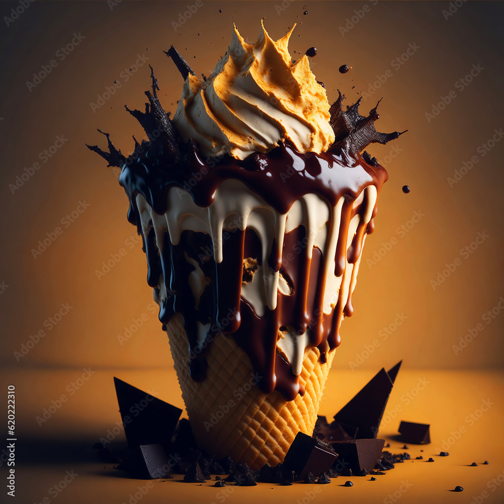 Delicious splash ice cream cone design with exploding and liquify ...