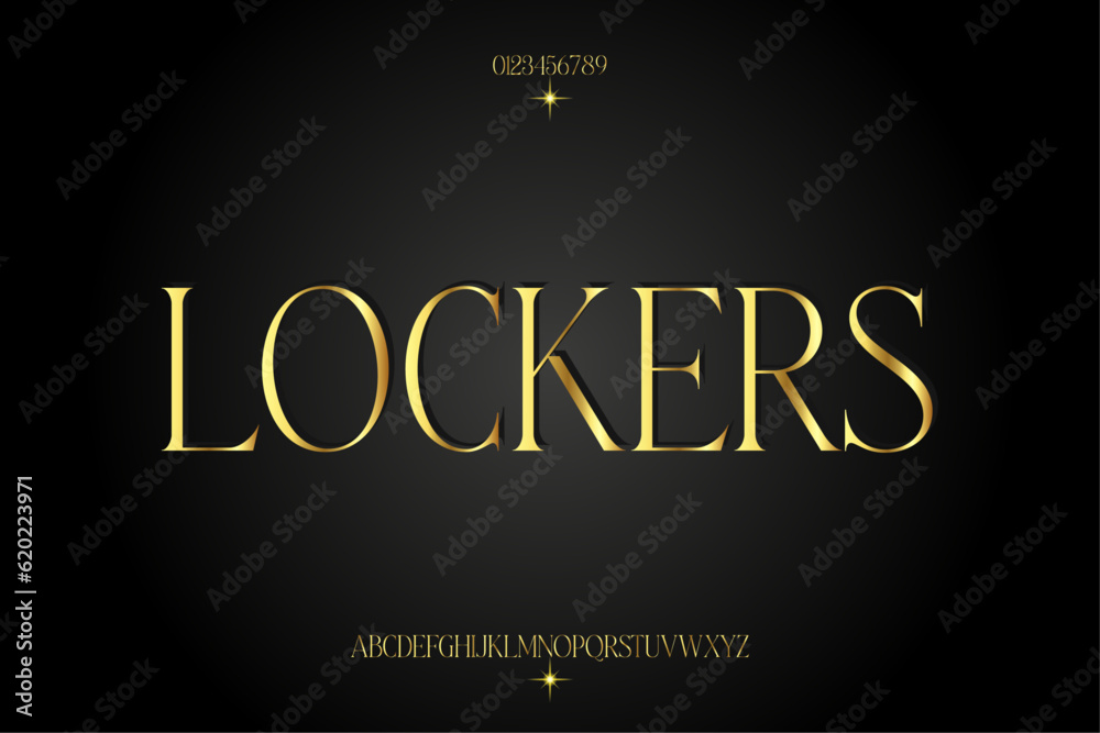LOCKERS, Elegant golden alphabet letters font set. Classic Custom gold ...