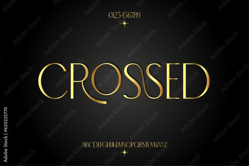 CROSSED, Elegant golden alphabet letters font set. Classic Custom gold ...