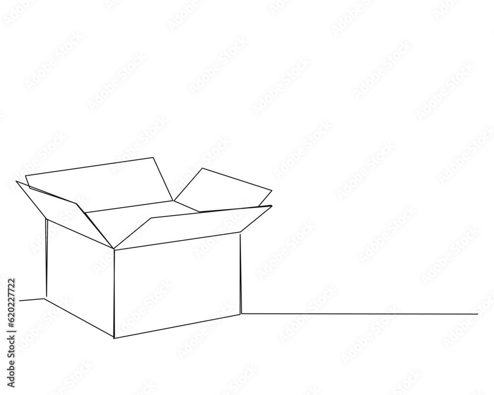 Vetor de Continuous one line drawing of cardboard box. Box packaging ...