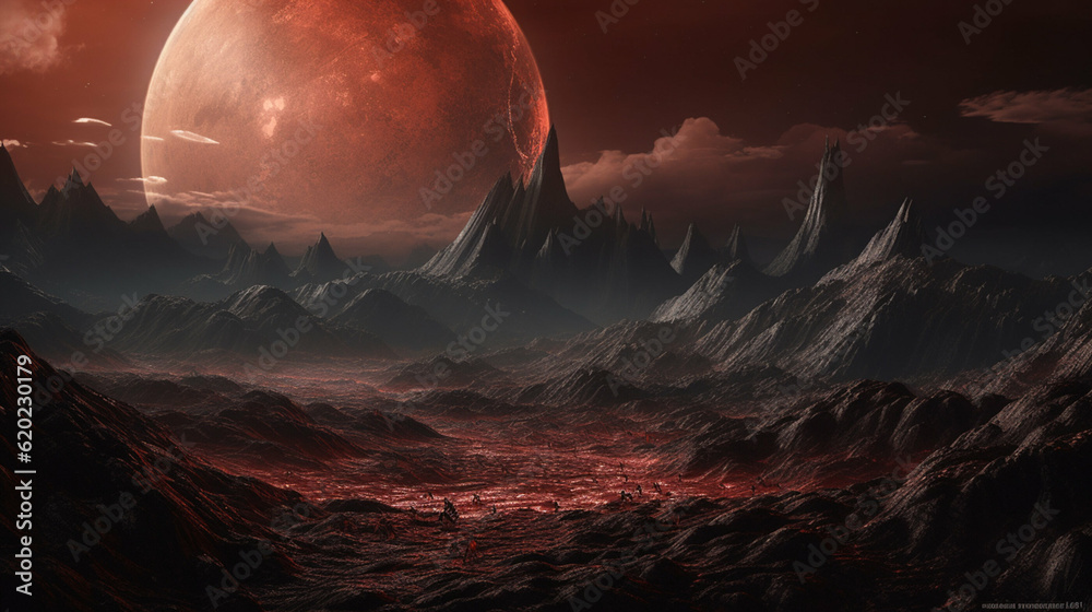 Giant blood moon over a hellscape Stock Photo | Adobe Stock