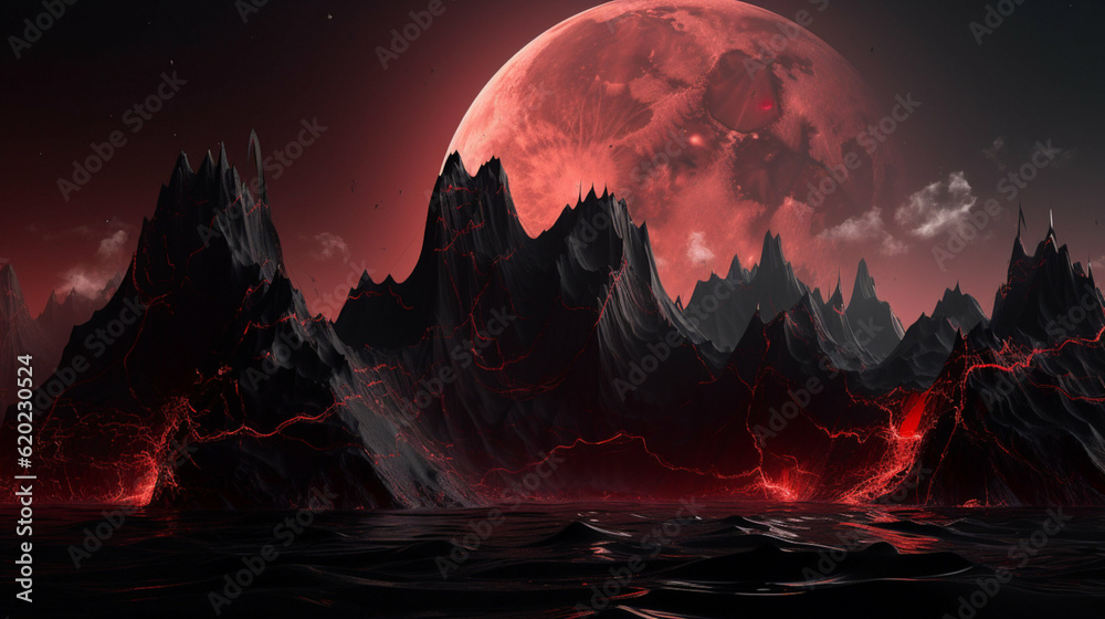 Giant blood moon over a hellscape Stock Photo | Adobe Stock