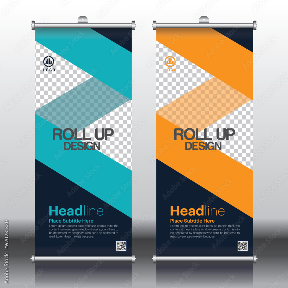 Modern vector art roll-up banner design template for brochures, flyers ...