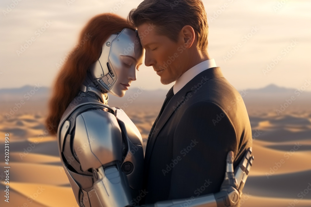 Love relationship between a human and a robot. The connection of human ...