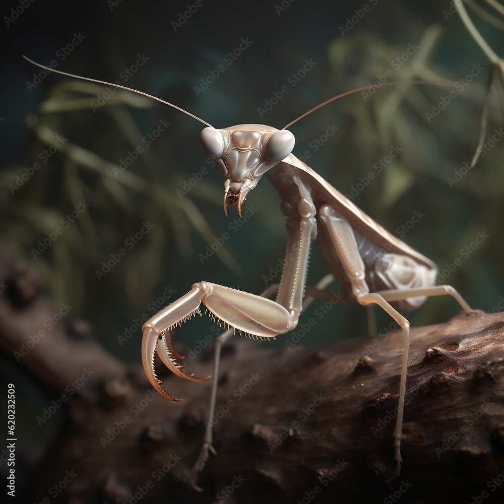 White Praying Mantis (Hierodula patellifera) with Detailed Antennas and ...