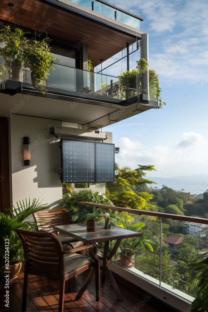 Solar system, solar power plant Solar panels on a balcony Balcony power ...