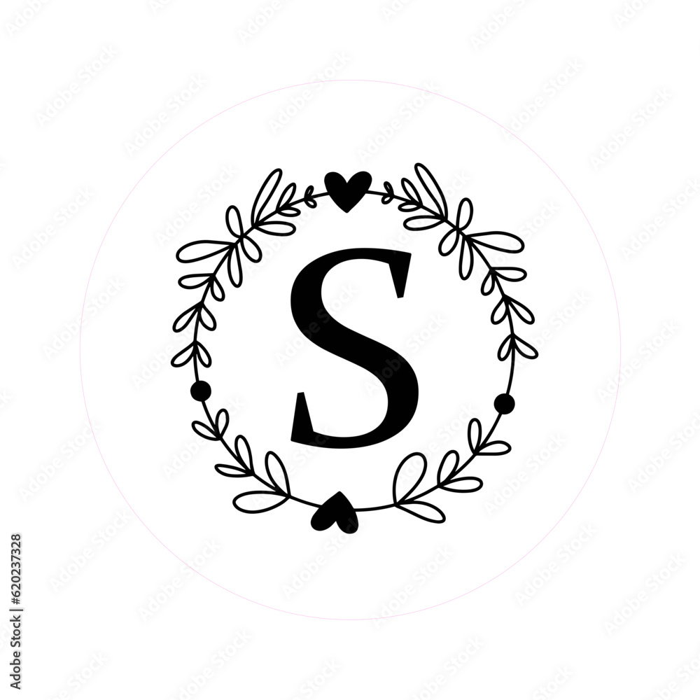 Letter "S" Initials with Round Floral Frames, Vector Monogram Logo ...