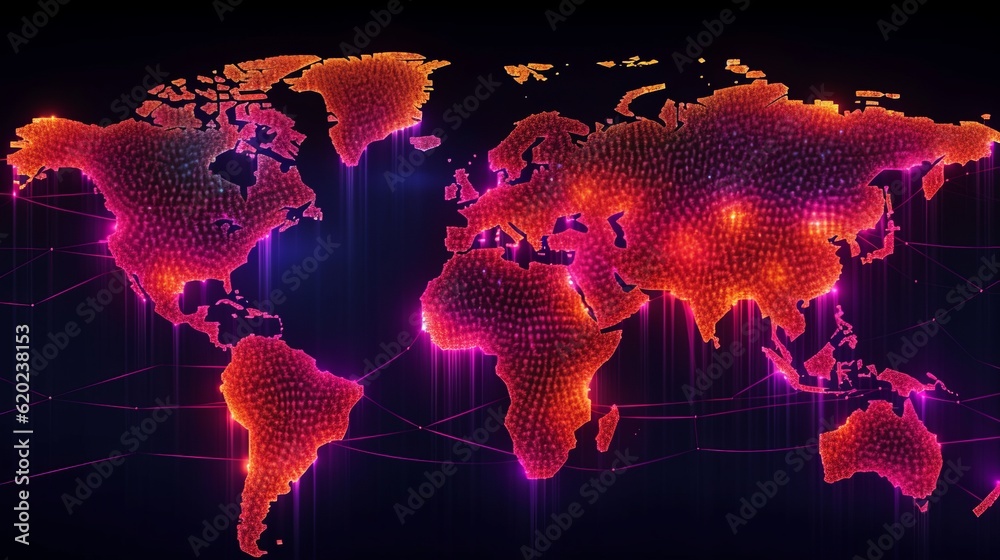 Illustration of a colorful world map with shades of red Stock ...