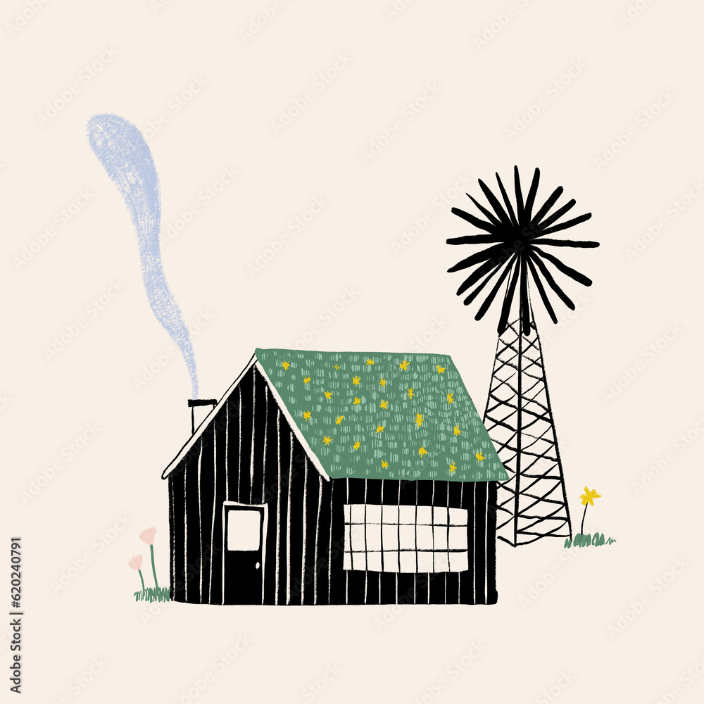 Vector design of house and windmill against white background Stock ...
