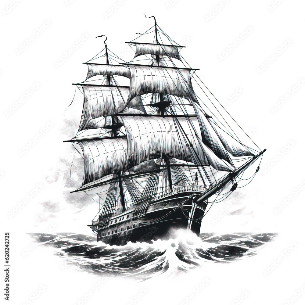 vector black and white ship on white background Stock Illustration ...